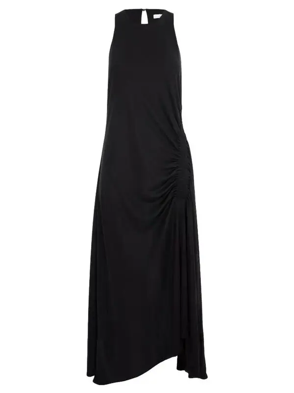 CUANNA Sleeveless Ruched Asymmetrical Hem Dress - Black