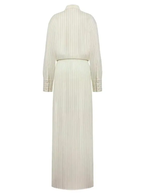 DONDUP Pinstripe Pattern Wrap Maxi Dress - Neutrals