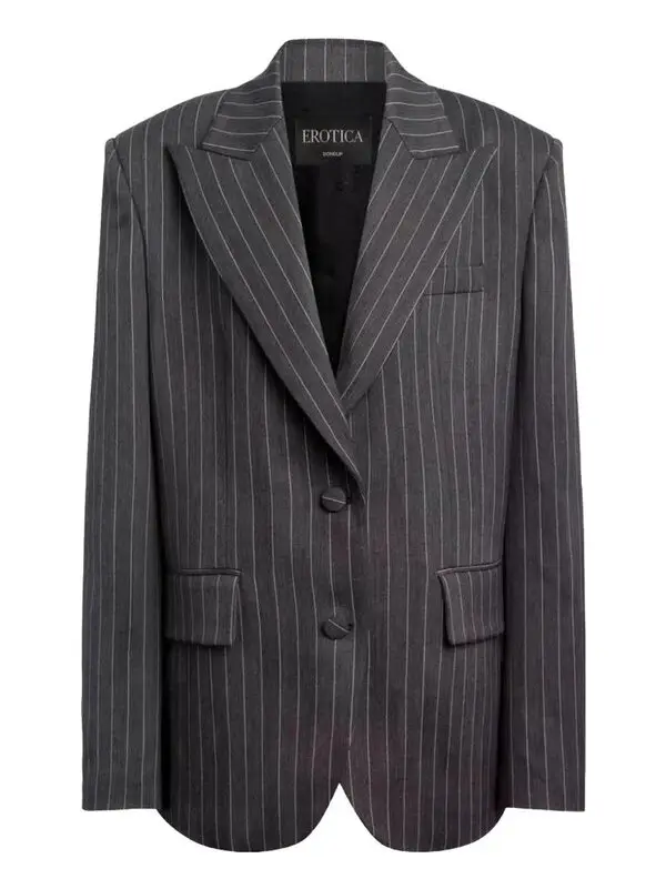 DONDUP Pinstripe Peak Lapel Jacket - Grey