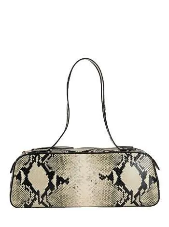 Khaite Leather Snakeskin-print Baguette Bag With Top Handles - Black