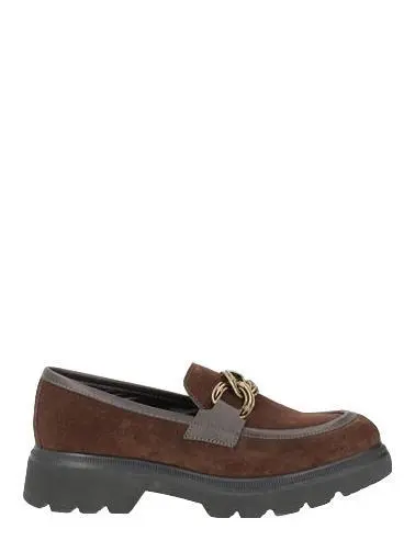 NILA & NILA Dark Suede Loafers With Chain Detail - Brown