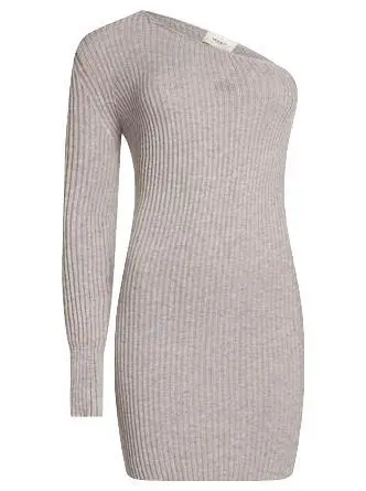 VICOLO One-shoulder Ribbed Knit Mini Dress - Grey