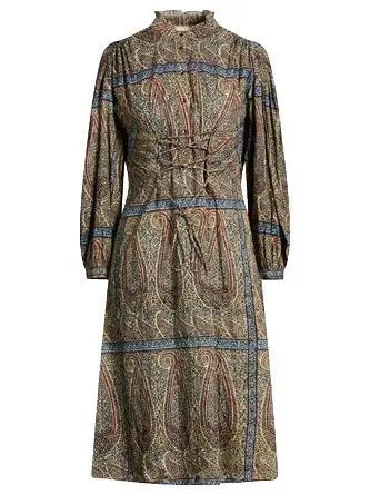 Antik Batik Paisley Print Cotton Midi Dress - Beige