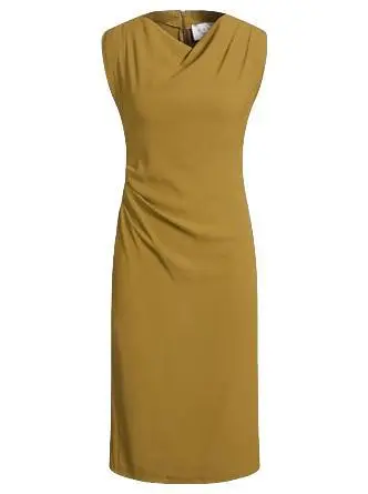 KAOS Midi Bodycon Dress With Draped Neckline - Beige