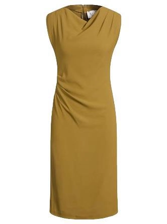 KAOS Midi Bodycon Dress With Draped Neckline - Khaki