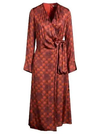 MANILA GRACE Viscose Satin Midi Dress - Red