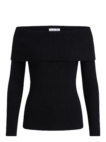 VILA Off-the-shoulder Long Sleeve Sweater - Black
