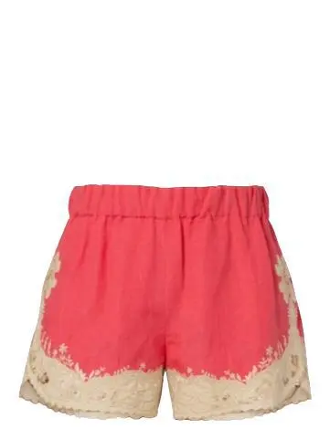 Valentino Garavani Embroidered Linen Shorts - Red
