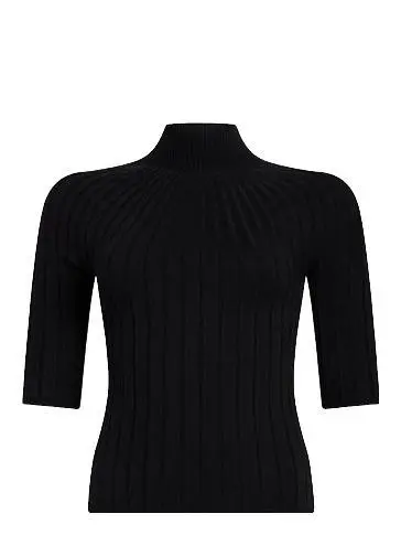 CARACTÈRE Ribbed Knit Turtleneck Top - Black