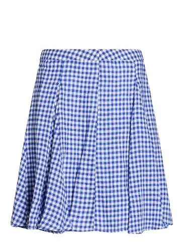 120% Lino Linen Checked Pleated Mini Skirt - Blue
