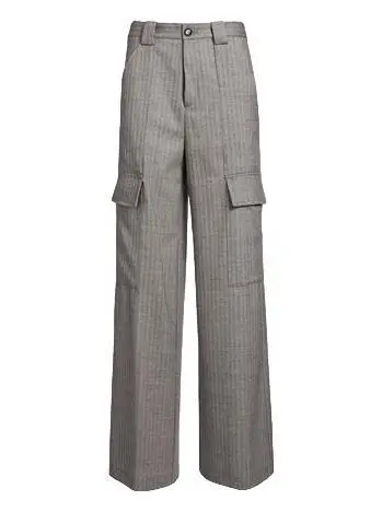 BALLANTYNE Virgin Wool Blend Herringbone High Waisted Relaxed Fit Pants - Grey