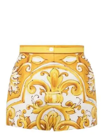Dolce & Gabbana Majolica High-rise Cotton Shorts - Yellow