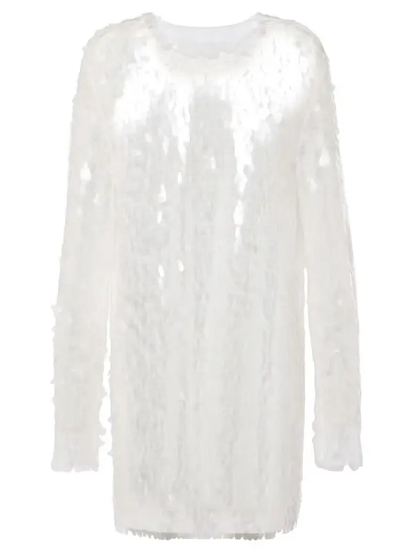 Norma Kamali Sequined Crewneck Long Sleeve Dress - White