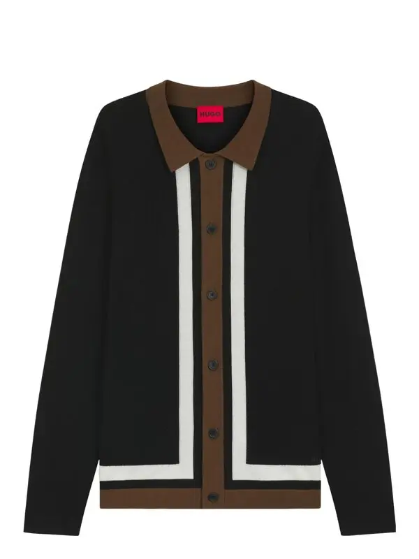 Hugo Boss Striped Button Cardigan - Black