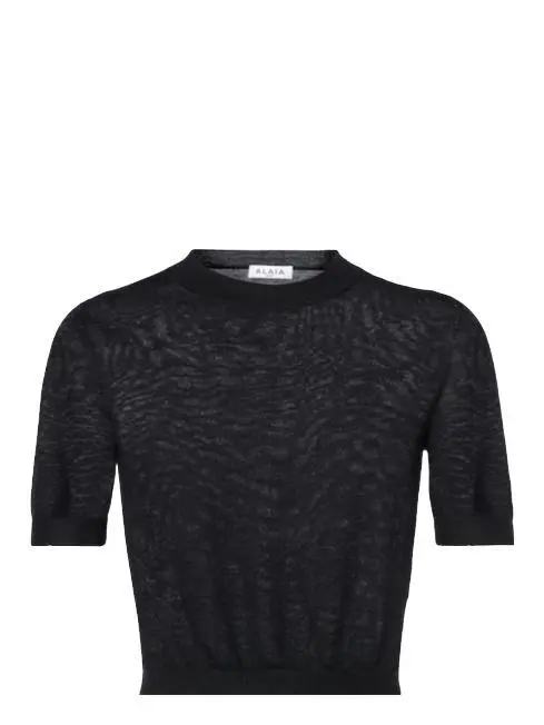 Alaïa Cropped Cashmere Knit Top - Black