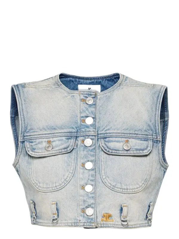 COURREGES Cropped Denim Vest - Gray