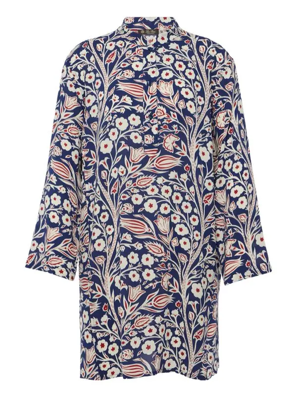 Loro Piana Floral Waist-cinching Long Sleeve Cover-up - Blue