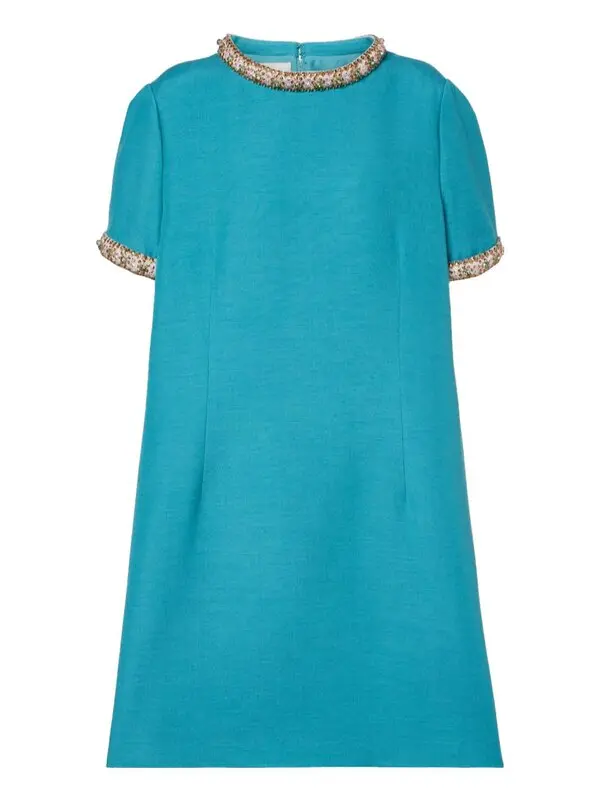 Valentino Garavani Round Neck Short Sleeve Embellished Dress - Blue