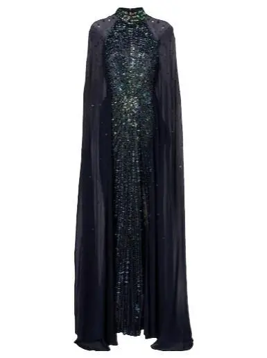Jenny Packham Thea Sequined Cape Gown - Black