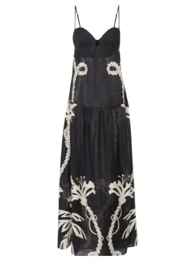 Johanna Ortiz Printed Linen Maxi Dress - Black