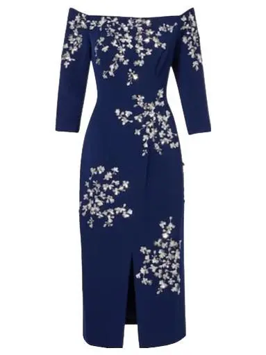 Carolina Herrera Embellished Off-shoulder Midi Dress - Blue