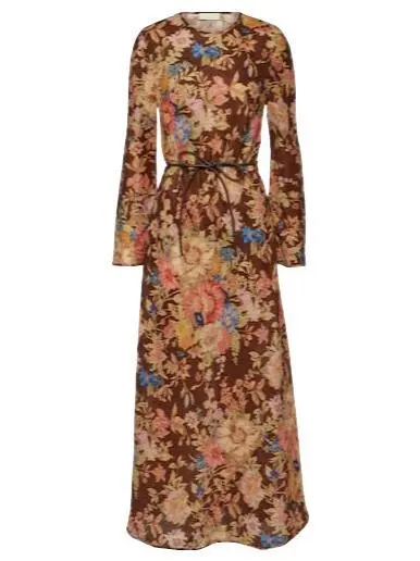 Zimmermann August Floral Linen Maxi Dress - Brown