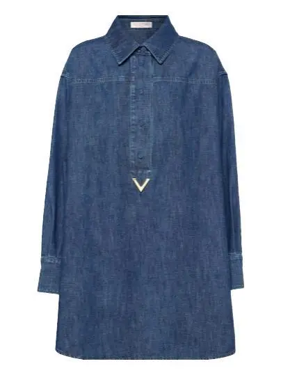 Valentino Garavani Vgold Chambray Denim Shirt Dress - Blue