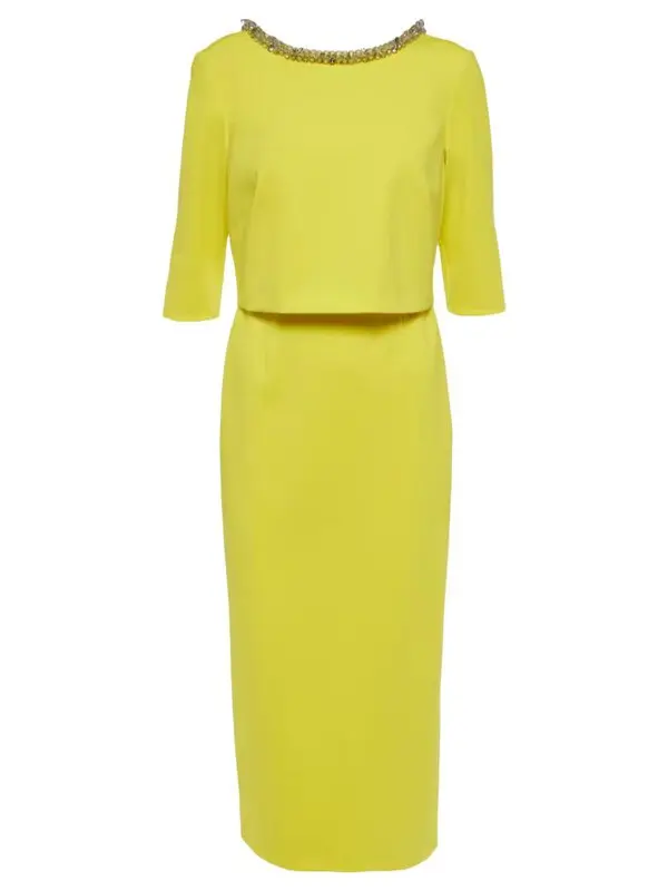 Dorothee Schumacher Round Neck Embellished Short Sleeve Midi Dress - Yellow