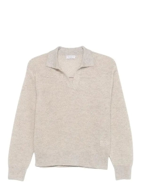 Brunello Cucinelli Perforated Knit V-neck Sweater - Nude