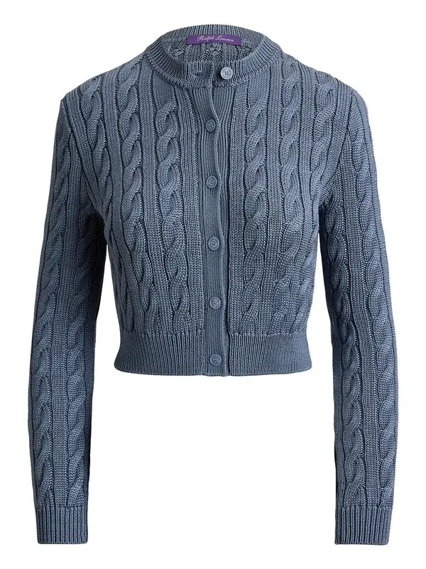 Ralph Lauren Silk Cable-knit Cropped Cardigan - Blue