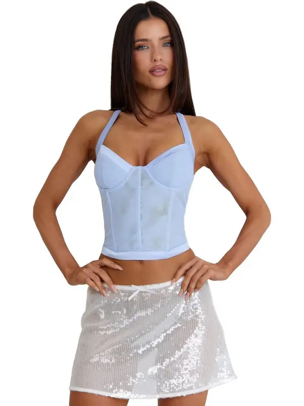 OUTCAST Chloey Sequin Mesh Mini Skirt - White