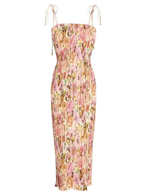 Zimmermann Pleated Floral-print Jersey Midi Slip Dress - Pink