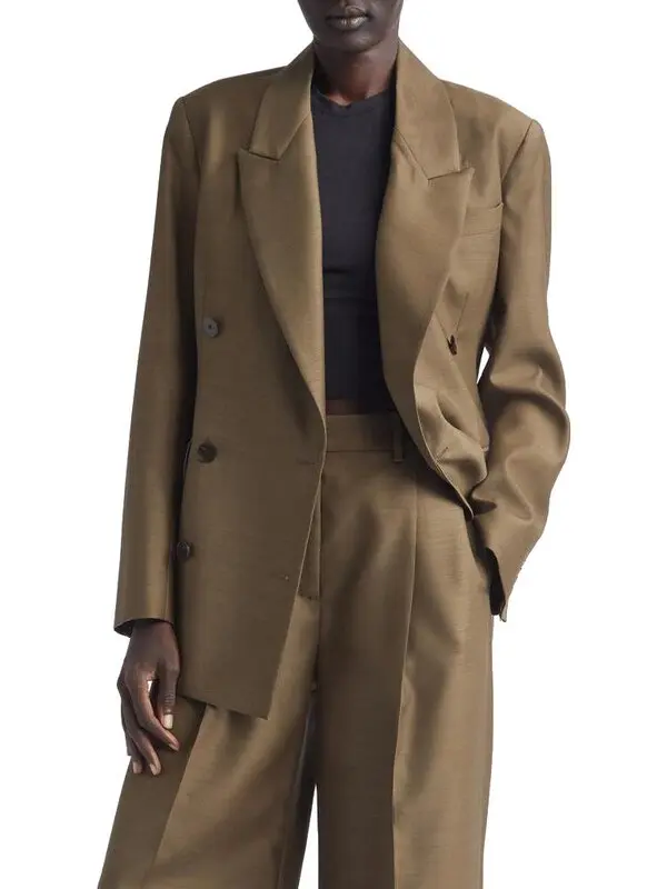 HEIRLOME Estelle Double Breasted Wool & Silk Blazer - Olive