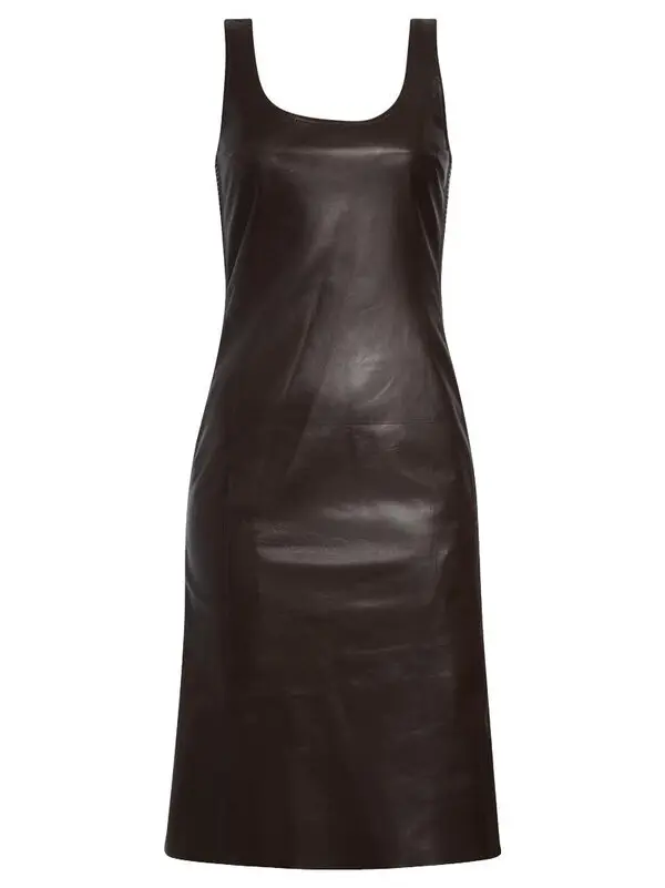 FERRAGAMO Plongé Lambskin Leather Midi Dress - Expresso/espresso