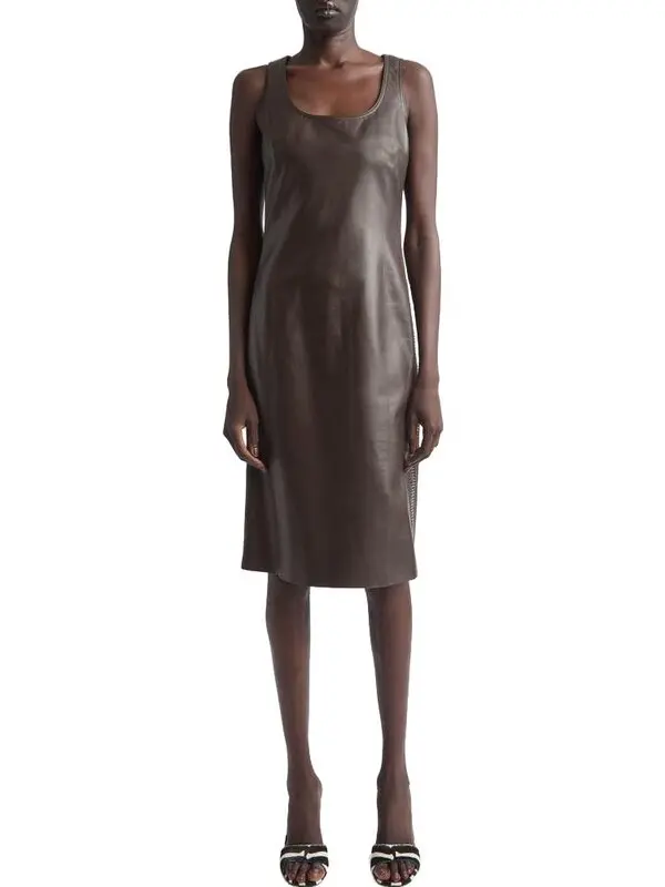 FERRAGAMO Plongé Lambskin Leather Midi Dress - Expresso/espresso