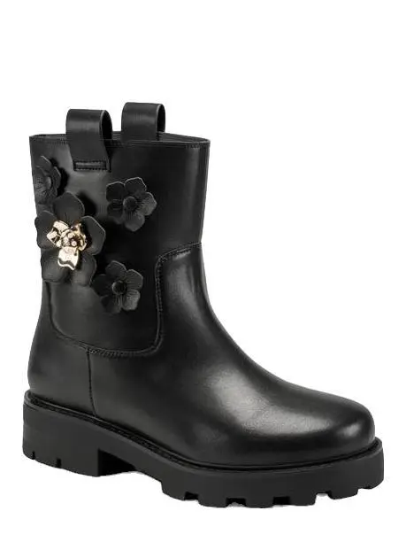 Karl Lagerfeld Paris Medina Floral Appliqué Lug Sole Booties - Black/black