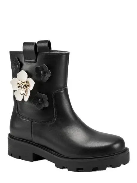 Karl Lagerfeld Paris Medina Floral Appliqué Lug Sole Booties - Black/cream