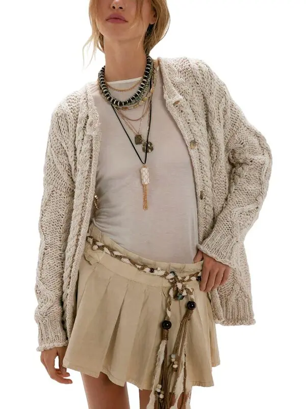 Free People Opal Cable Knit Cardigan - Tea