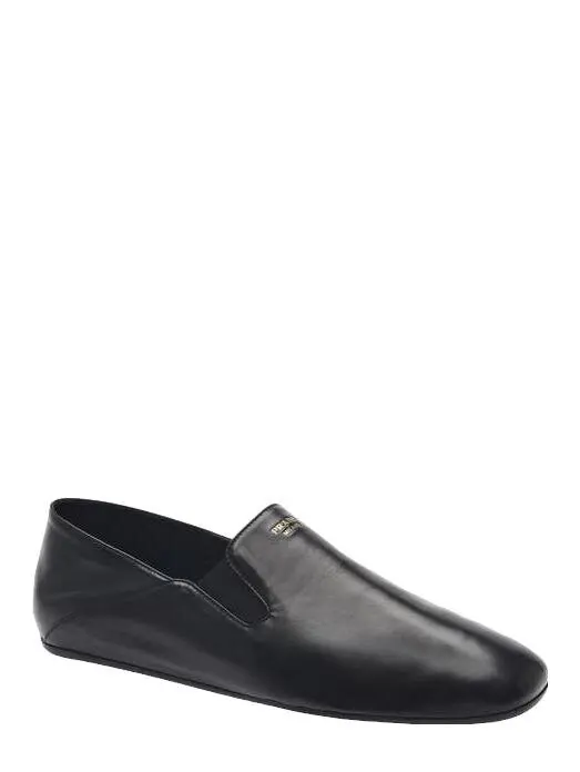 Prada Brushed Leather Collapsible Loafer Mule - Nero