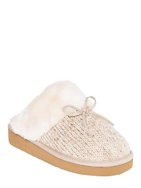 Minnetonka Plush Knit Scuff Slipper - Sparkle Tan