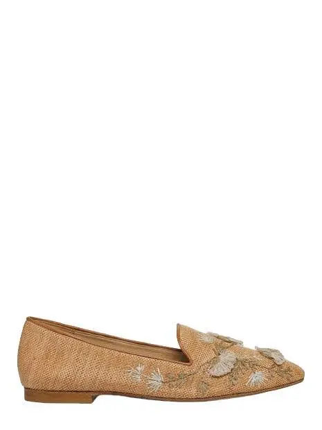 ARTEANA Flora Embroidered Raffia Smoking Slippers - Camel