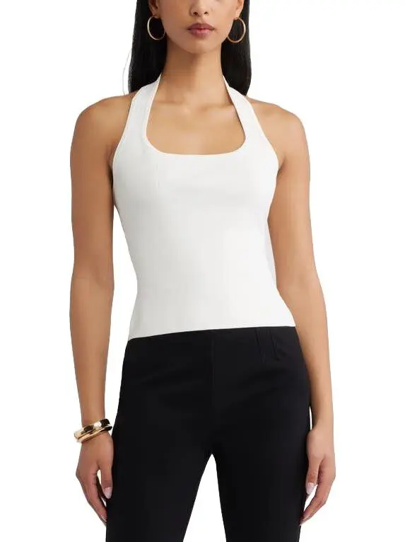 OPEN EDIT Ribbed Halter Neck Sweater Top - Ivory