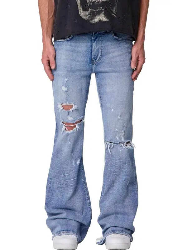 Mnml Distressed Super Flare Jeans - Blue