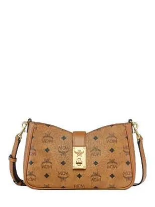 Mcm Small Tracy Shoulder Bag In Visetos Monogram Canvas - Cognac