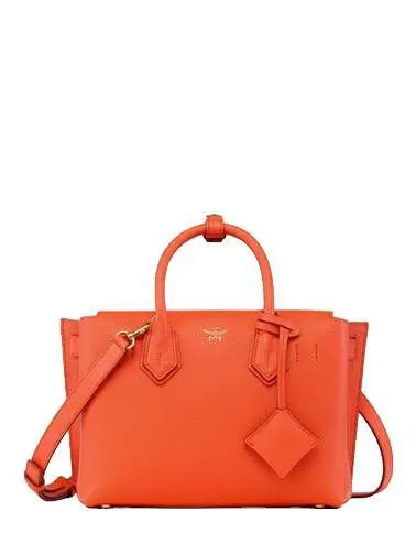 Mcm Small Milla Tote In Grained Leather - Orangeade