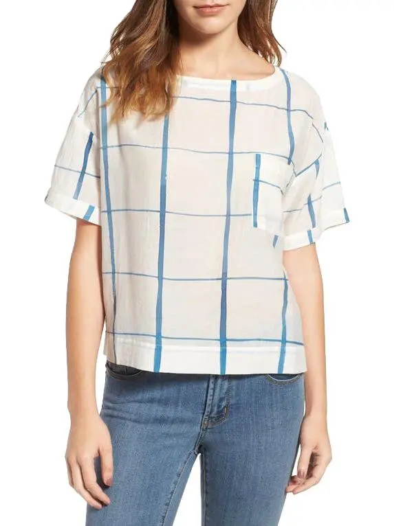Eileen Fisher Organic Cotton & Silk Check Top - Chambray
