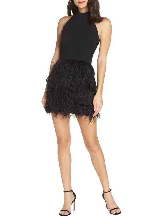 FOREST LILY Feather Halter Dress - Black