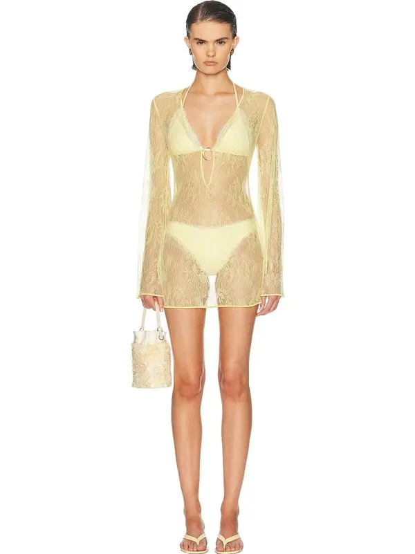 Oseree Lace O Gem Kaftan Dress - Lemon