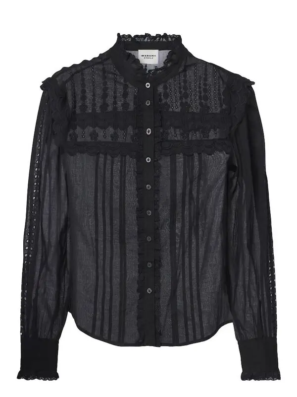 MARANT ETOILE Embroidered Cotton Voile Blouse - Black