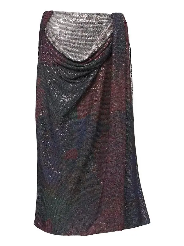 MAISON MARGIELA Draped Printed Sequined Midi Skirt - Multicoloured
